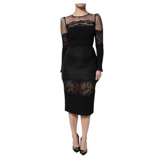Dolce & Gabbana Schwarzes Sheath Midi Kleid mit Spitzenbesatz - - Dresses - Damen - Schwarzk - XS