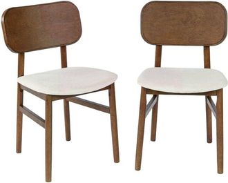 Sweeek Lot de 2 chaises vintage bois dhévéa finition brossée et tissu. L 52 x P 45 x H 80cm - OLYMPIE Noyer / Beige