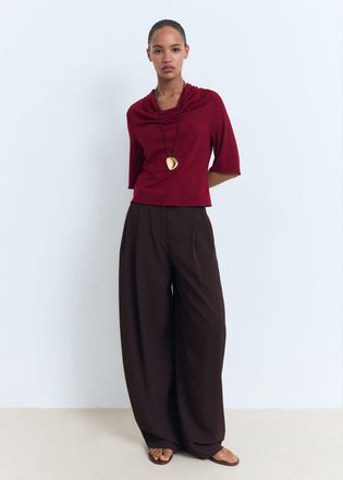 Mango Top col drap&eacute; bordeaux - Femme - S - MANGO