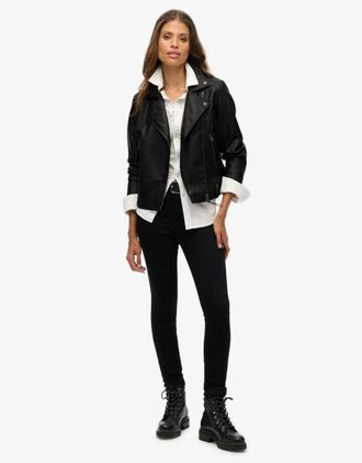 Superdry Topshop - Blouson en similicuir style motard classique - Noir