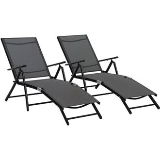 OUTSUNNY Lot de 2 bain de soleil - Outsunny - pliante - dossier r&eacute;glable 7 positions - cadre en aluminium - 64x134x95cm - noir