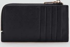 Mango Porte-cartes effet saffiano &agrave; zip noir - Femme - Taille unique - MANGO