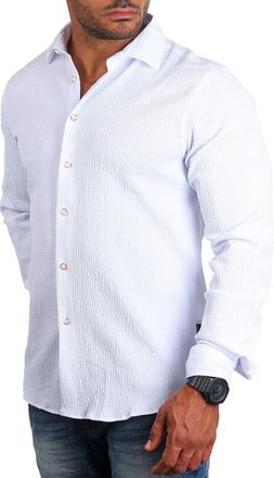Carisma Herren Langarm Hemd Trendige Riffel Optik Retro Look Stretch 8596, Grösse:M, Farbe:Weiß