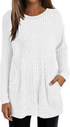 Generic Pull long décontracté pour femme - Pull en tricot surdimensionné - Élégant - Avec poches - Couleur unie - Manches longues - Pour lhiver - Coupe ample 