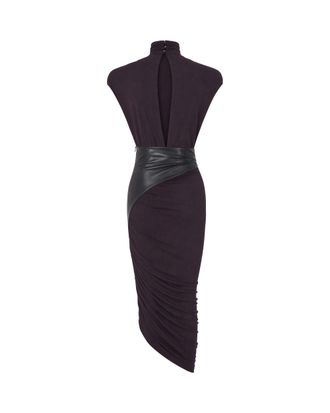 Andamane Womens Sleeveless Midi Dress With Faux Leather Detail Rouge Noir Viscose Evening Suits
