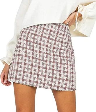Generic Jupe-short pour femme &agrave; taille &eacute;lastique en forme de A - Jupe crayon vintage - Taille haute - Extensible - Jupe vichy - Tendance et polyvalente - V&ecirc;te