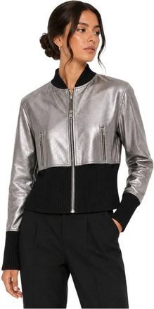 Dolce & Gabbana Femme, Vestes, Gris, Taille: 36 FR Blouson aviateur en cuir de taureau