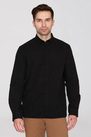 Knowledge Cotton Apparel Herren vegan Oxfordhemd Harald Small Owl Black Jet