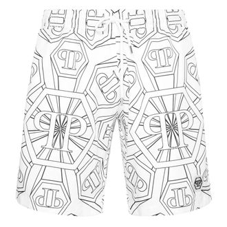 Philipp Plein Homme, Maillots de bain, Blanc, Taille: L Swim Trunks Hexagon Monogram