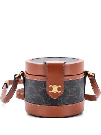 Celine sac &agrave; bandouli&egrave;re Tambour Bag Triomphe en toile enduite petit format - Marron