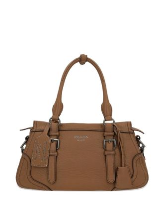 Prada sac &agrave; main en cuir &agrave; boucle - Marron
