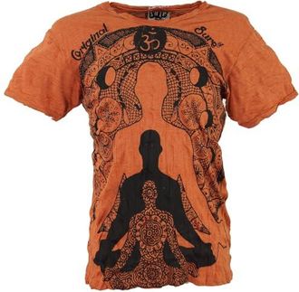 Guru Shop Guru-Boutique, T-shirt Soleil Bouddha de Méditation, Orange Rouille, Ducoton, Size:XL, T-shirts