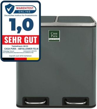 Floordirekt Felix Poubelle Tri S&eacute;lectif Amortisseur de Fermeture Design Id&eacute;al pour Cuisine et Bureau Anthracite, 2 x 15 Litres