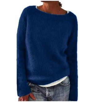 Generic Pull tricot&eacute; &agrave; manches longues pour femme Col bateau R&eacute;tro L&eacute;ger Pull Haut pour Automne Hiver, noir fonc&eacute;, XXL