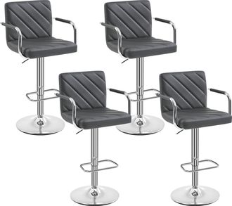 Yaheetech 4er Set Barhocker, Barstuhl höhenverstellbar, Kunstleder Gepolstert Tresenhocker 360° Drehstuhl, Küchenstuhl mit Armlehnen, Rückenlehne und Fußstütze,