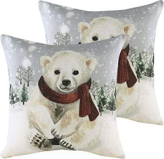 Evans Lichfield Snowy Polar Bär mit Schal Polyester gefüllten Kissen (Twin Pack), Multi, 43 x 43cm, 2