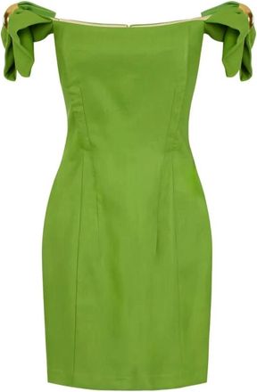 Elisabetta Franchi Femme, Robes, Vert, Taille: 38 FR Mini-robe en lin m&eacute;lang&eacute;