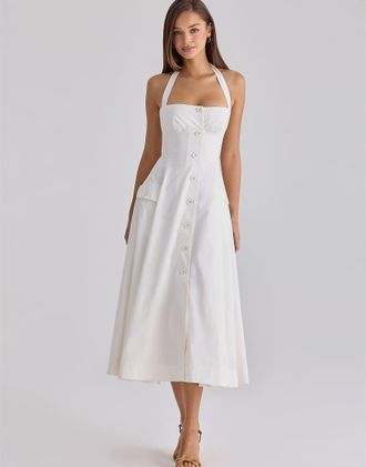 House of CB Claudia - Neckholder-Midikleid aus Baumwolle in Wei&szlig;