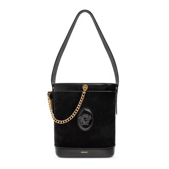 Versace Pivot Kleine Wildleder-Beuteltasche - - Bags - Damen - Schwarzk - ONE SIZE