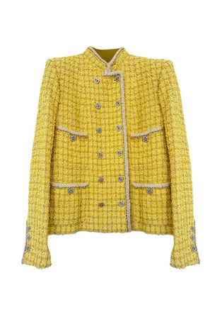 Chanel Yellow Double Breasted Tweed Jacket Size XL