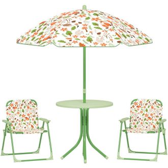 OUTSUNNY Ensemble salon de jardin enfant pliable 2 places 4 pi&egrave;ces motif vie de la for&ecirc;t vert