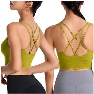 Generic Soutien-gorge pour femme, grande taille, sans armatures, bretelles fines, pour yoga, sport, fitness, jaune, 3XL