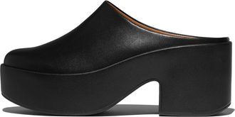 FitFlop Damen Platfforms Pantoletten mit Absatz aus Leder, Schwarz, 41 EU