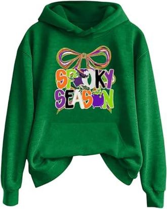Generic 2026 Vestes pour femmes, chandail &agrave; capuche imprim&eacute; Halloween, sweatshirt &agrave; manches longues, d&eacute;contract&eacute;, confortable, pour lautomne, vert fonc&eacute;, S