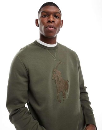 Polo Ralph Lauren Sweat en double maille avec grand logo ton sur ton - Vert foncé