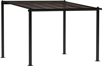 OUTSUNNY Pergola adoss&eacute;e en aluminium 3 x 3 m - gouti&egrave;res - anthracite toit polycarbonate fum&eacute;