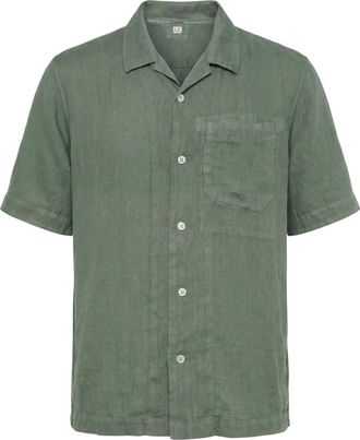 C.P. Company C.p. Company, Homme, Chemises, Vert, Taille: M Linen Boxy Short Sleeve Button Shirt