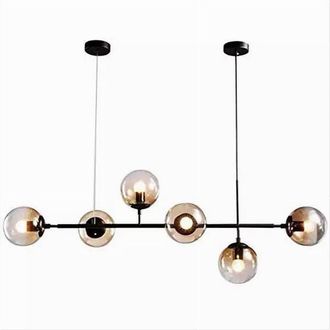 Trade Shop Lustre Suspension 6 Sph&egrave;res Connexion E27 En Verre Lampe M&eacute;tal Noir 71669