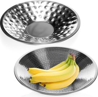 Com-Four 2X Deko-Schale aus Metall - dekorative Design-Schüssel - Schale mit Hammerschlagdesign als Tischdeko, Obstschale, Servierplatte [Auswahl variiert] (Ha