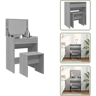 vidaXL The Living Store - Schminktisch mit Hocker Grau Sonoma 60x40x113,5 cm - Schminktisch - Kosmetikschrank - Schreibtisch - Grau Sonoma - Badezimmerm&ouml;bel