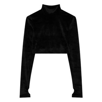 GCDS Samt-Choker-Oberteil mit langen &Auml;rmeln - - Knitwear - Damen - Schwarzk - XL