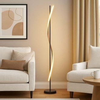 Globo Lighting Lampadaire LED, lampe de salon, m&eacute;tal, noir, aspect bois, H 150,7 cm