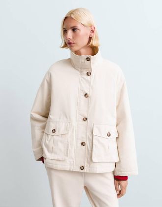 Oysho Fellex Aerogel wattierte Canvas-Jacke in Ivory Ecru-Neutral