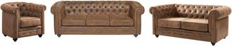Vente-Unique Couchgarnitur 3+2+1 - Microfaser - Vintage-Look - Chesterfield