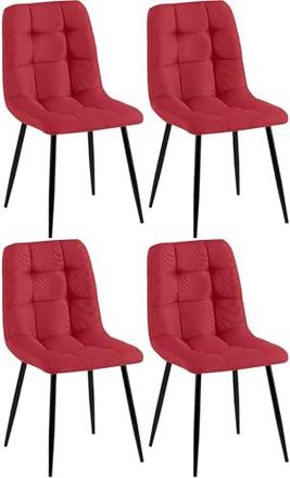 Clp Lot de 4 chaises de Salle &agrave; Manger Antibes I Chaises de Cuisine rembourr&eacute;es avec rev&ecirc;tements en Tissu surpiqu&eacute;, Couleur:Rouge