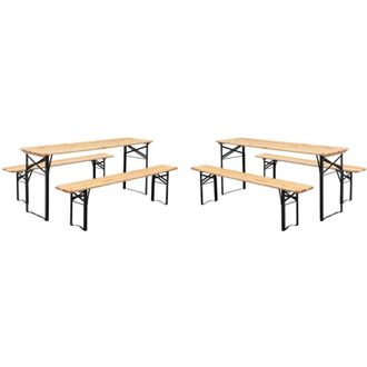 Sweeek Sweeek - Lot de 2 tables de r&eacute;ception pliantes bois de sapin 2 bancs naturel Bayonne esprit brasserie 12 places