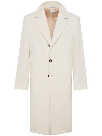 Brunello Cucinelli manteau long en cachemire nervur&eacute; - Tons neutres