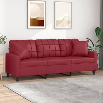 vidaXL 3-Sitzer-Sofa mit Zierkissen Weinrot 180 cm Kunstleder - Vidaxl