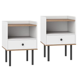 Giantex Nachttisch 2er Set, Beistelltisch mit offenem Fach & Schublade, moderner Sofatisch mit erh&ouml;hten Metallbeinen, Nachtschrank Nachtkonsole Nachtkommode 4