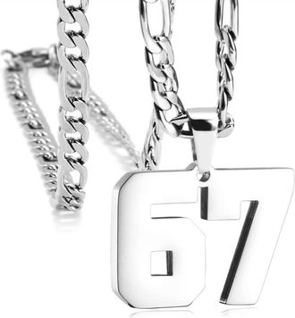 Generic Sport-Nummern-Halskette, f&uuml;r Herbst und Winter, 67 Halsketten-Anh&auml;nger f&uuml;r Frauen - lustiges Unisex-Partyzubeh&ouml;r aus Edelstahl - Thanksgiving, Urlaub,