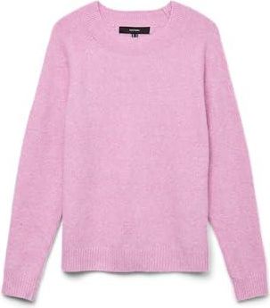 Vero Moda VMDOFFY LS O-Neck Blouse GA Noos 10201022 pour Femme, Rose Fuchsia/détails : mélangé, XS