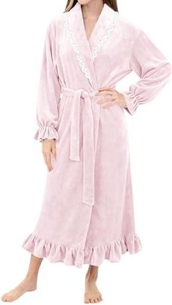 Generic Robe de chambre pour femme sans capuche - V&ecirc;tements dint&eacute;rieur &agrave; manches longues pour femmes - V&ecirc;tement de nuit long et moelleux en flanelle polaire a