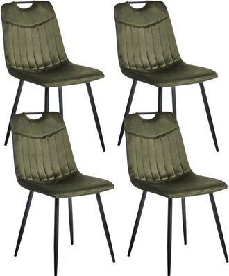 Beliani Esszimmerst&uuml;hle 4er Set Dunkelgr&uuml;n Samtstoff mit Schwarzen Beinen Ohne Armlehnen Modern Gesteppt Polsterst&uuml;hle Esszimmer