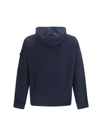 Stone Island Mens Cotton Hoodie With Zip And Compass Logo Navy Blue Sweatshirts Sweater