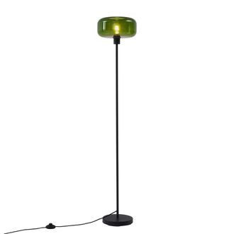 QAZQA Retro Retro Stehleuchte I Stehlampe I Standleuchte I Lampe I Leuchte Schwarz mit Gr&uuml;nglas - Bizle I Wohnzimmer I Schlafzimmer - Rund - LED geeignet E2