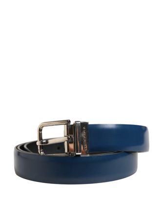 Dolce & Gabbana Men Blue Classic Leather Metal Buckle Belt Calf